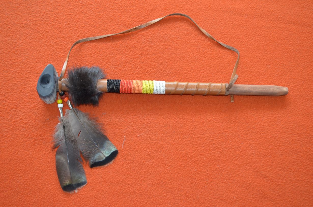 Lakota Sioux Decorative Buckskin Wrapped Indian Peace Pipes